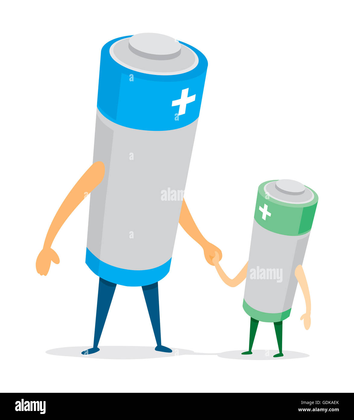 Cartoon illustration of battery father and son holding hands Stock ...