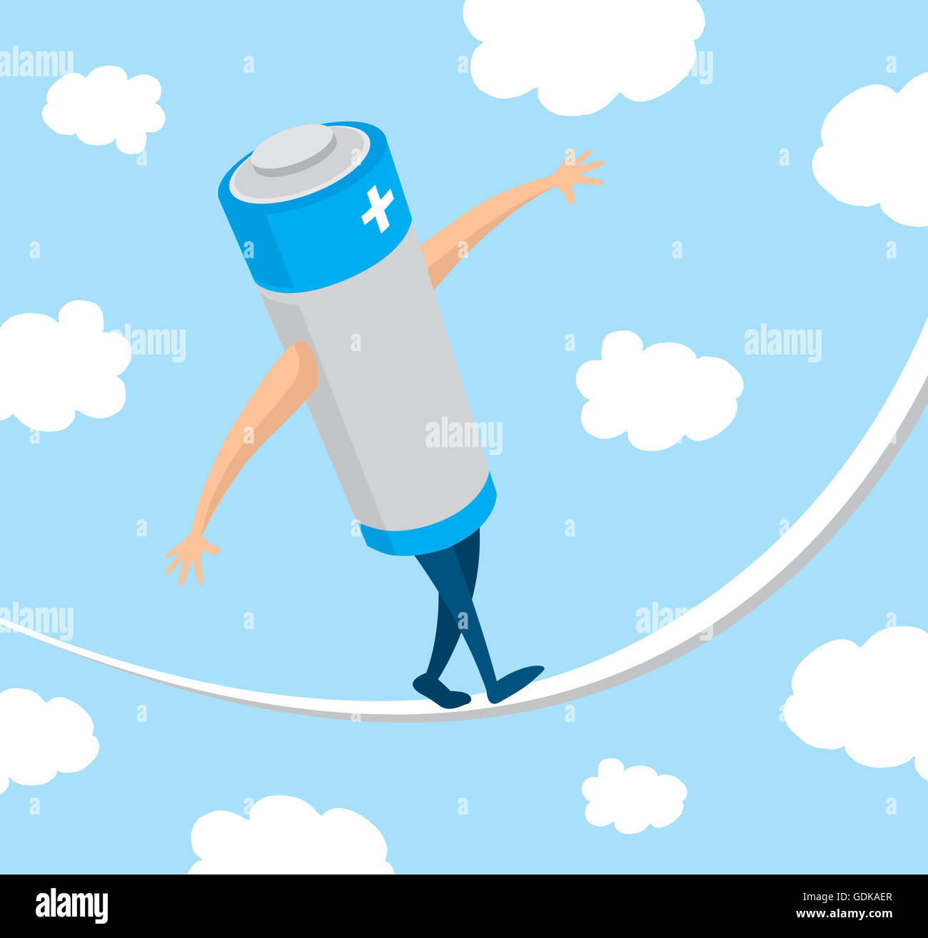 Cartoon illustration of energy battery balancing on a string Stock ...