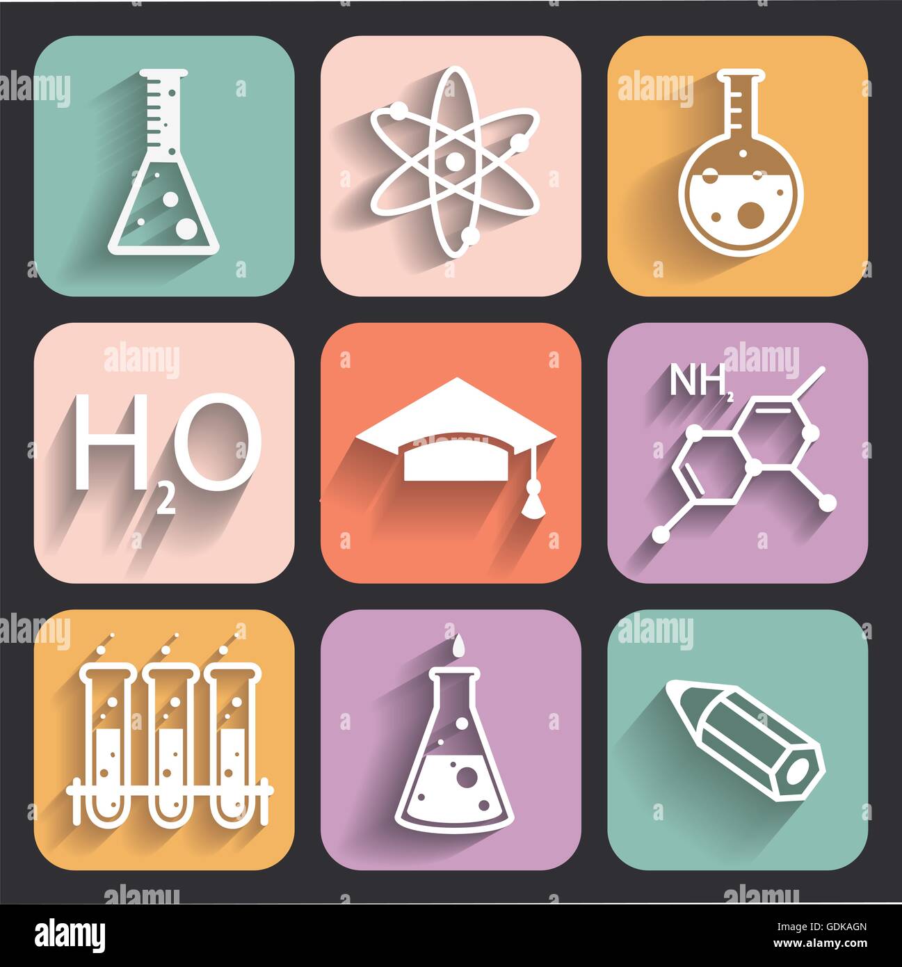 Colored chemistry icons for learning and web applications Stock Vector ...