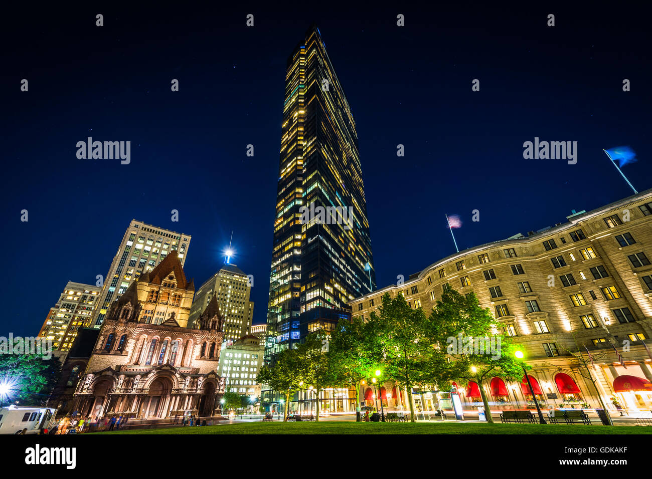 Buildings at Copley Square at night, in Back Bay, Boston, Massachusetts ...