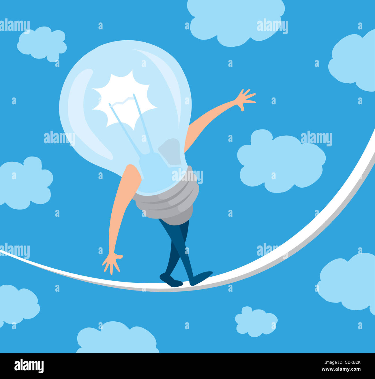 Cartoon illustration of idea light bulb balancing on a string Stock ...