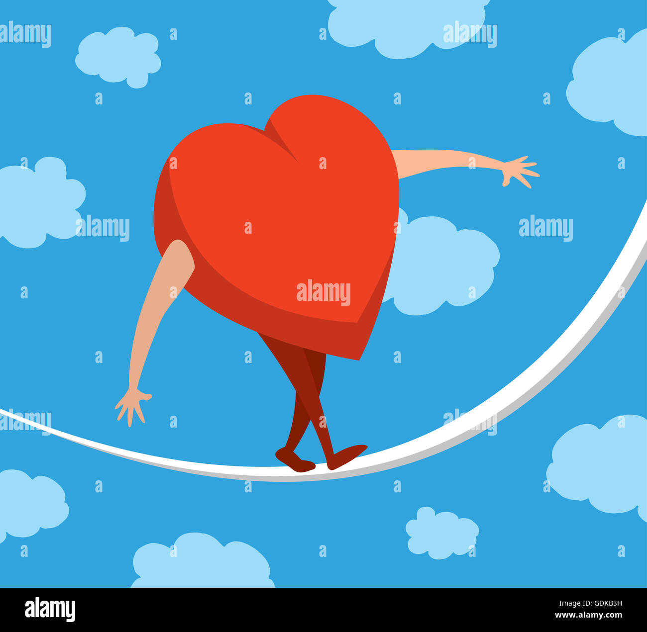 Cartoon illustration of heart or love portfolio balancing on a string ...