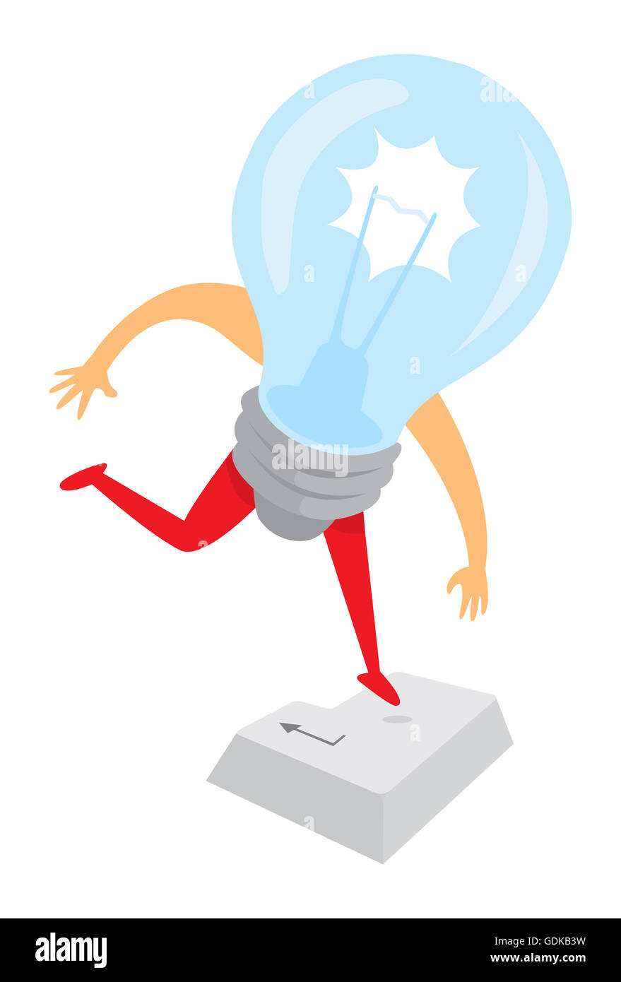 Cartoon illustration of light bulb idea pressing return key Stock Photo ...