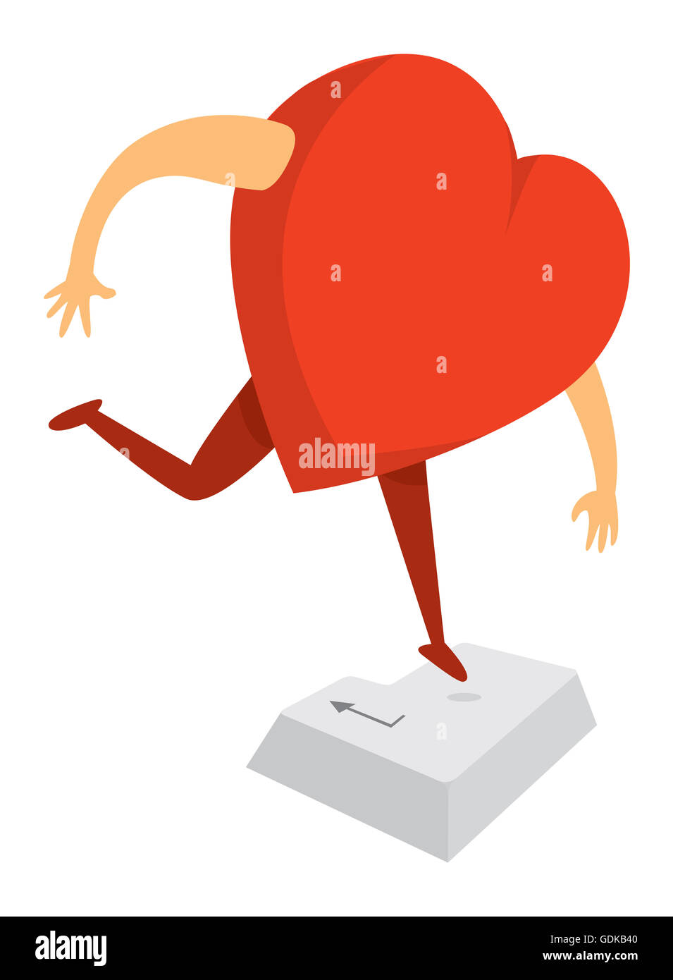 Cartoon illustration of heart pressing return key or finding love ...