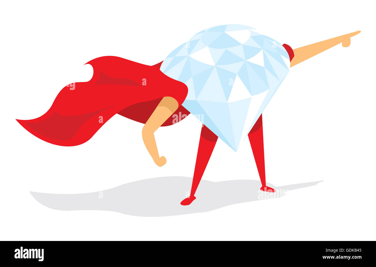 Cartoon illustration of super hero diamond with cape Stock Photo - Alamy