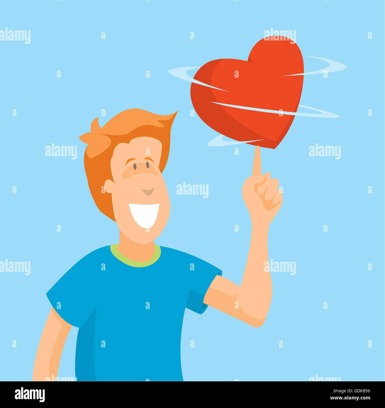 Cartoon illustration of man playing with spinning heart Stock Photo - Alamy