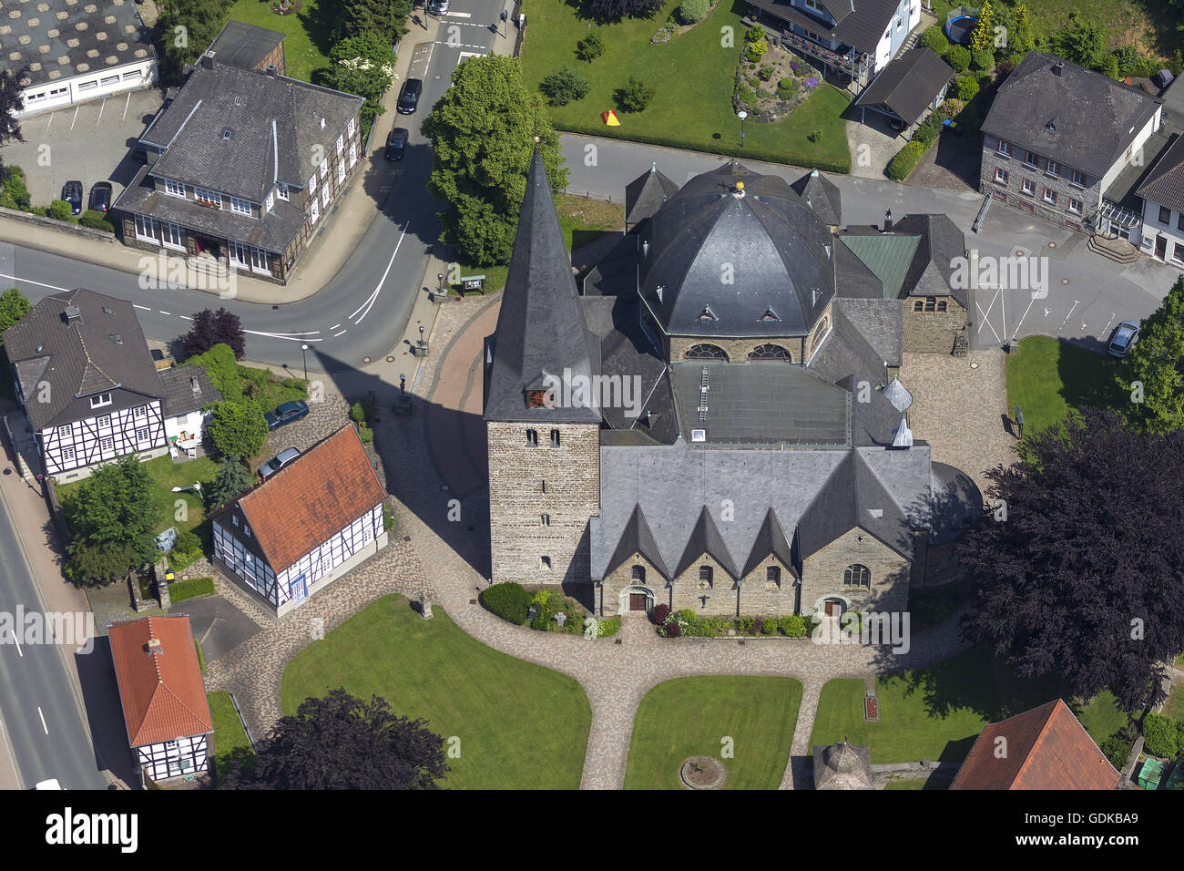 Aerial, Church of St. Blaise Balve, Balve, Sauerland, North Rhine ...
