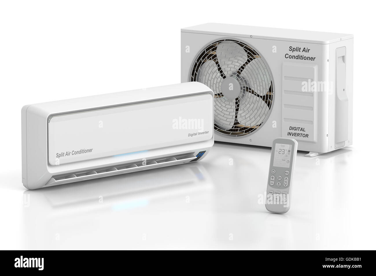 modern air conditioner system with unit and remote control, 3D ...