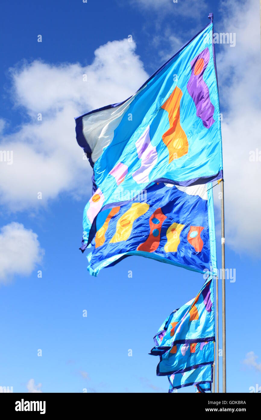 blue golowan flags against a blue sky Stock Photo - Alamy