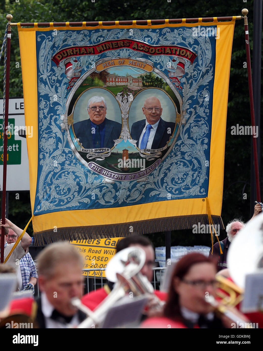 A Durham Miners' Gala banner showing secretary Dave Hopper, during the ...
