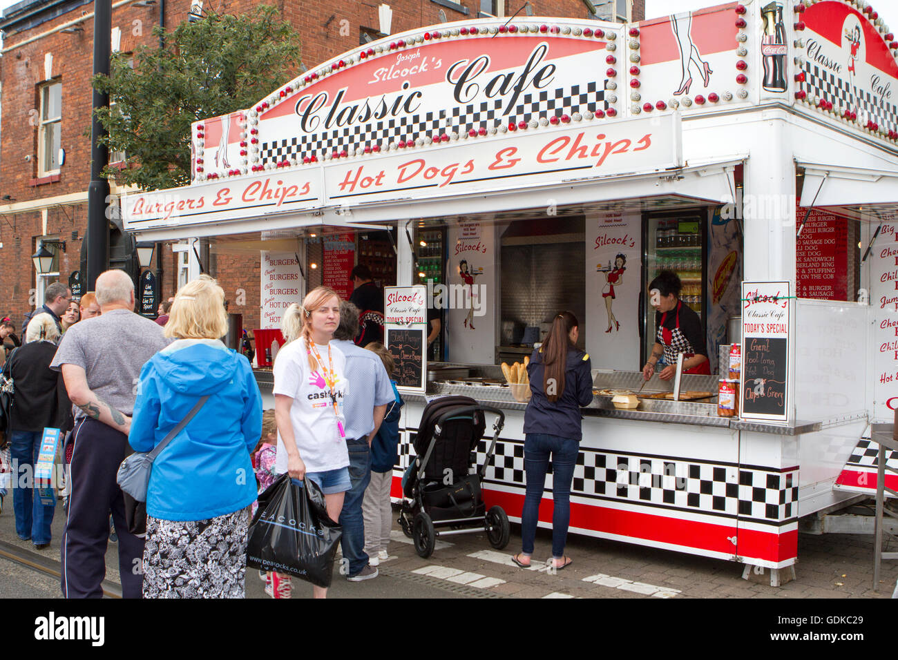 Food vending stalls at Fleetwood Tram sunday annual event Stock Photo ...
