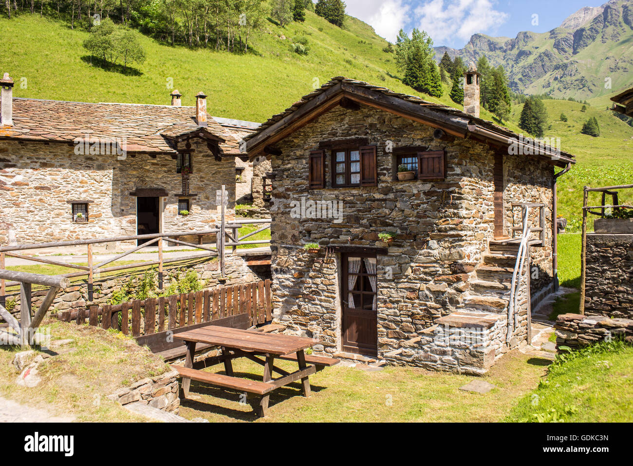Stone chalet on a mountain view - Ponte di Legno, Italy Stock Photo - Alamy