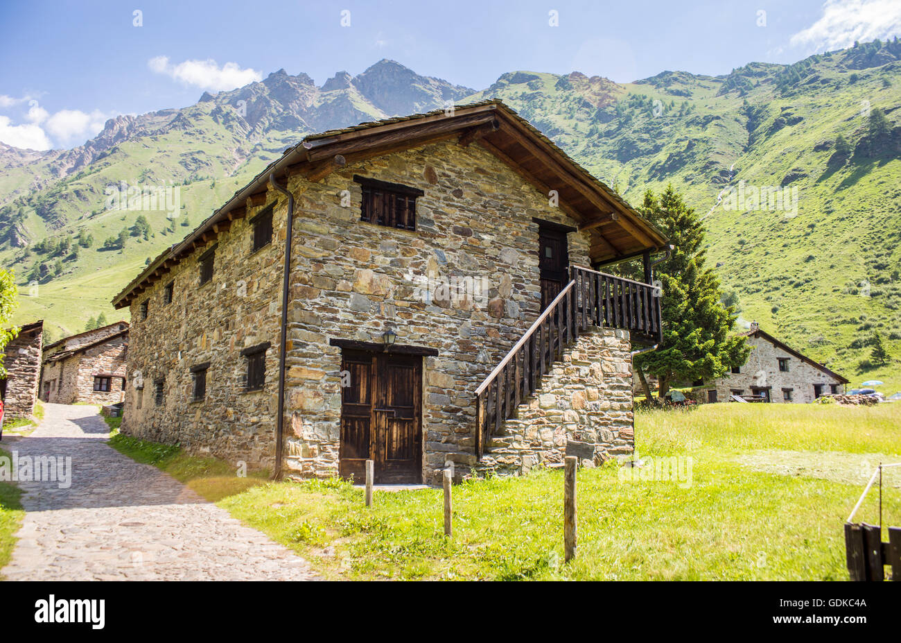 Stone chalet on a mountain view - Ponte di Legno, Italy Stock Photo - Alamy