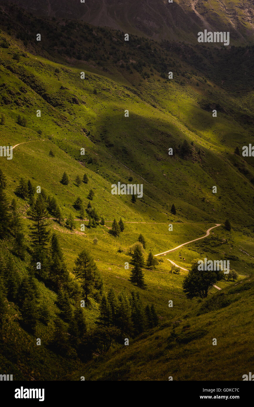 Clouds draw particular shadow on the valley - vertical view Stock Photo ...