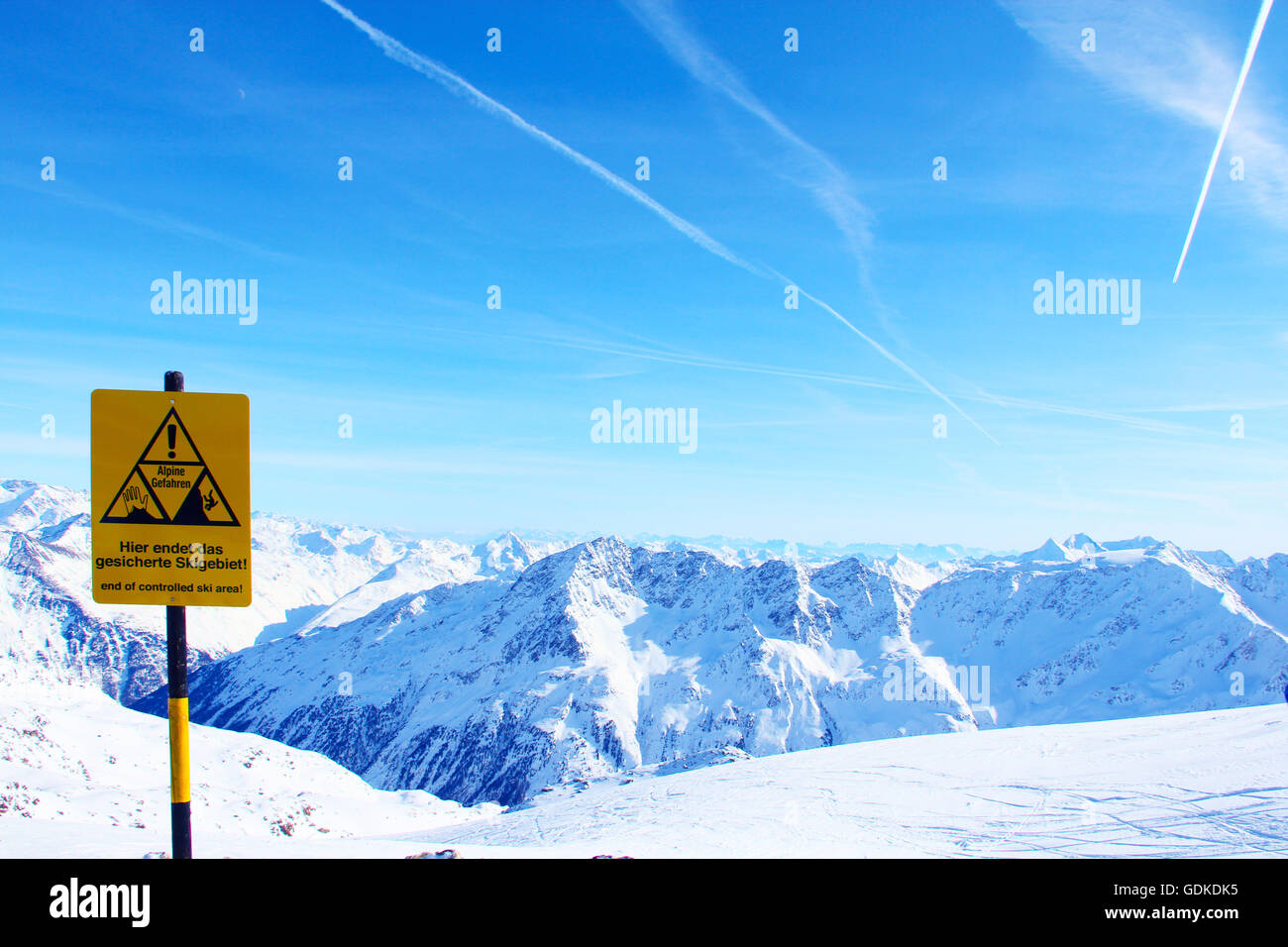 Danger sign in winter alpine mouintains close up Stock Photo - Alamy