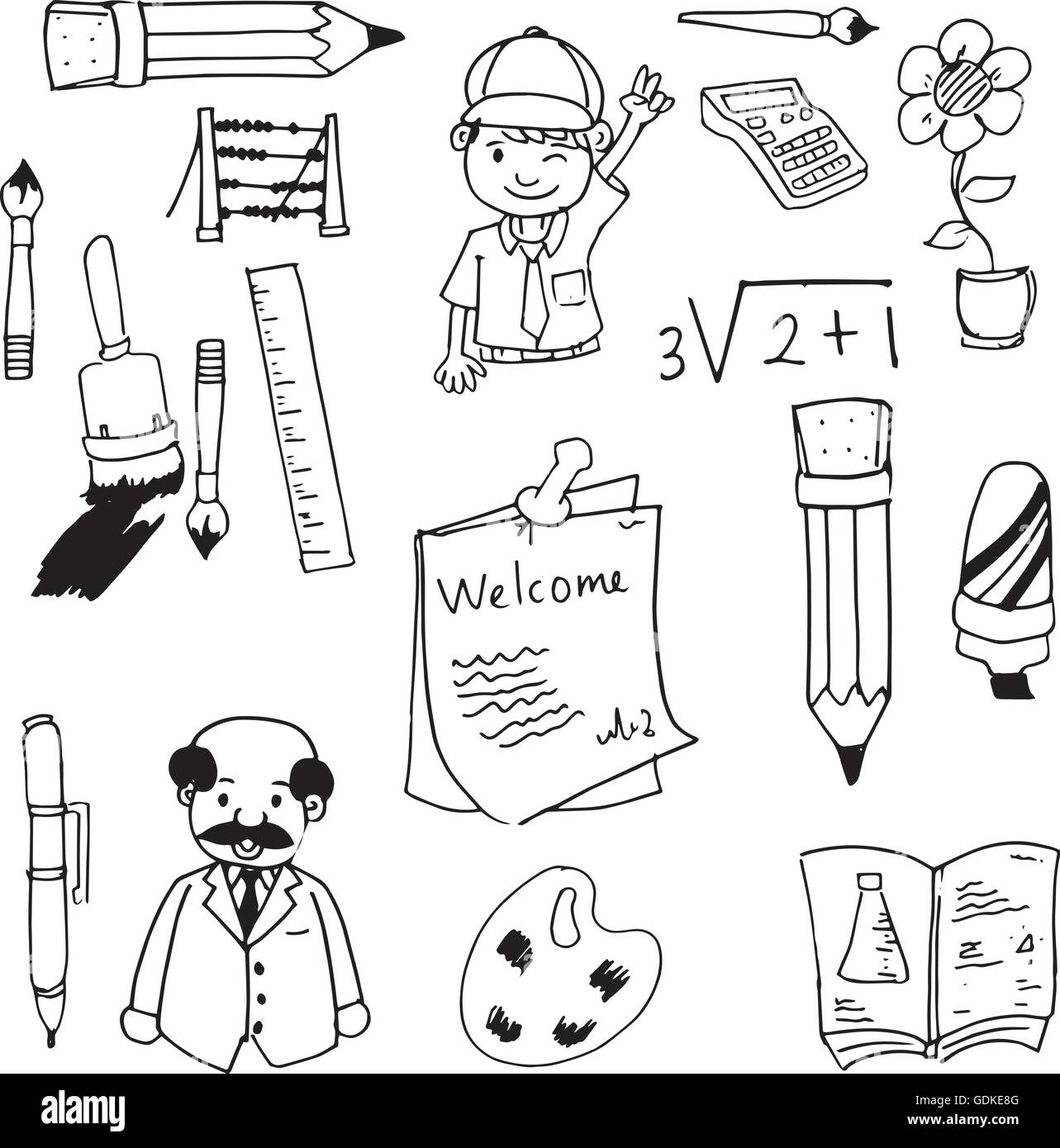 School doodles black and white vector Stock Vector Image & Art - Alamy