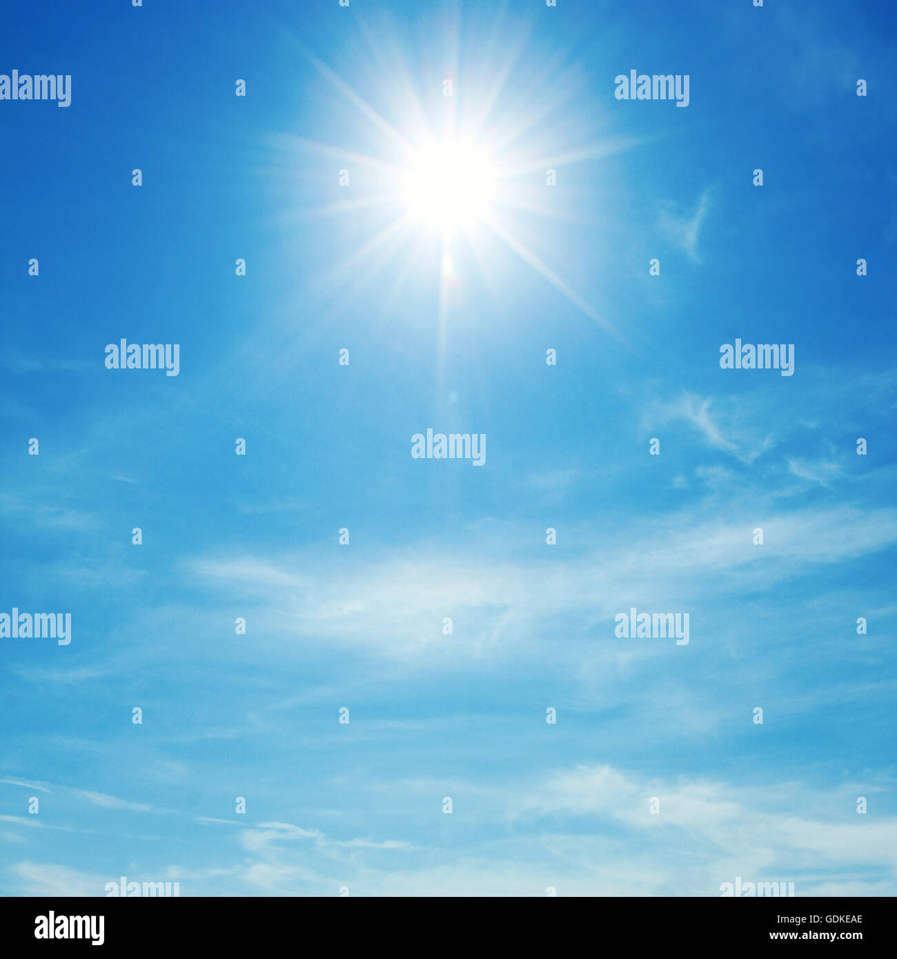 The sun shines bright in the daytime in summer. Blue sky and clouds ...