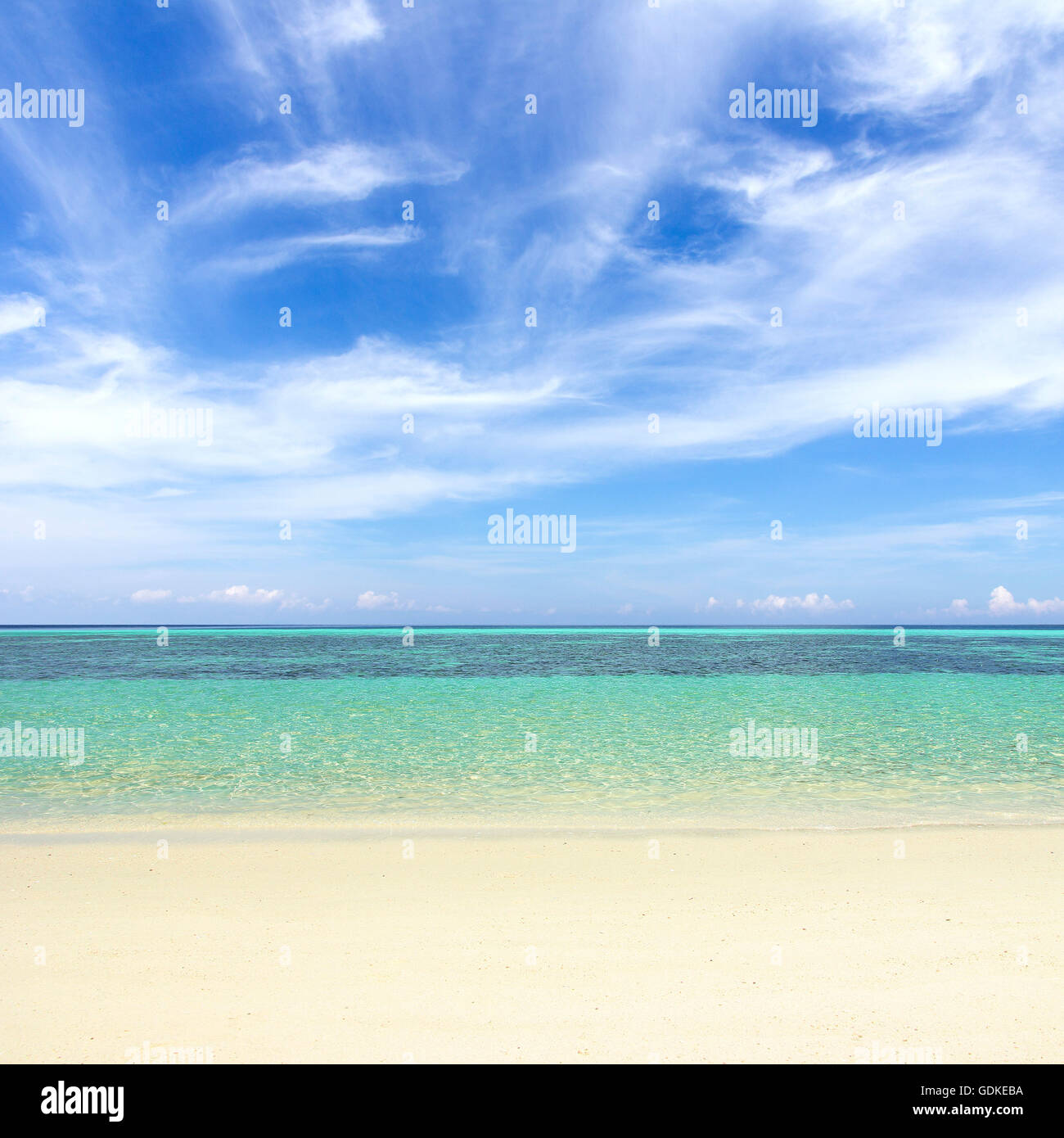 Beaches, crystal clear water, blue sky as background Stock Photo - Alamy