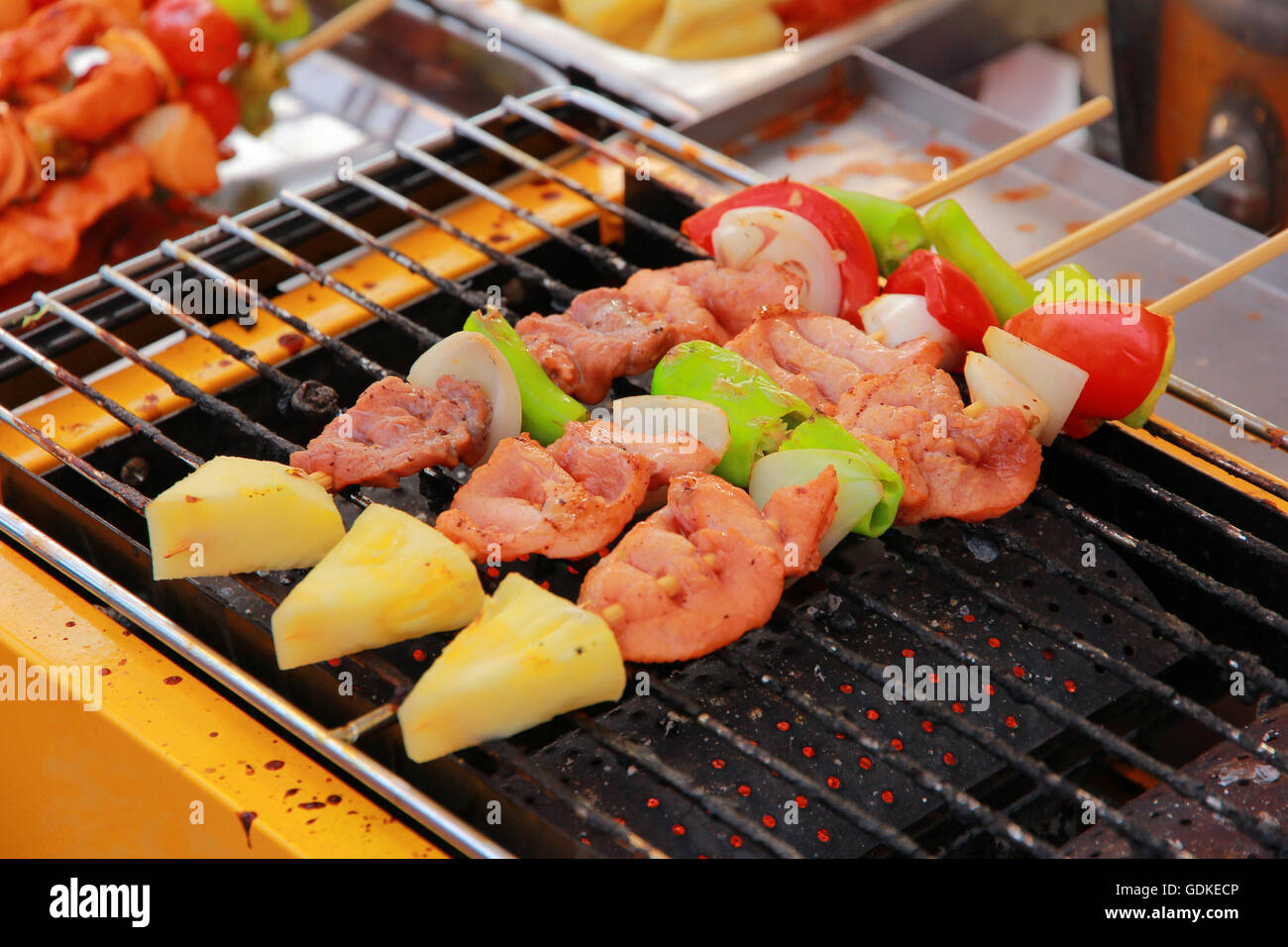 barbecue sticks with meat and vegetables Stock Photo - Alamy