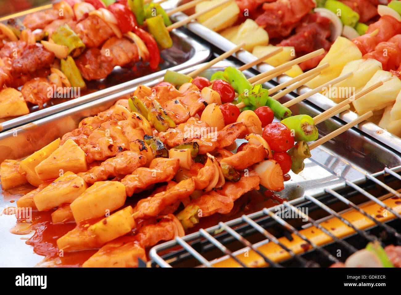 barbecue sticks with meat and vegetables Stock Photo - Alamy
