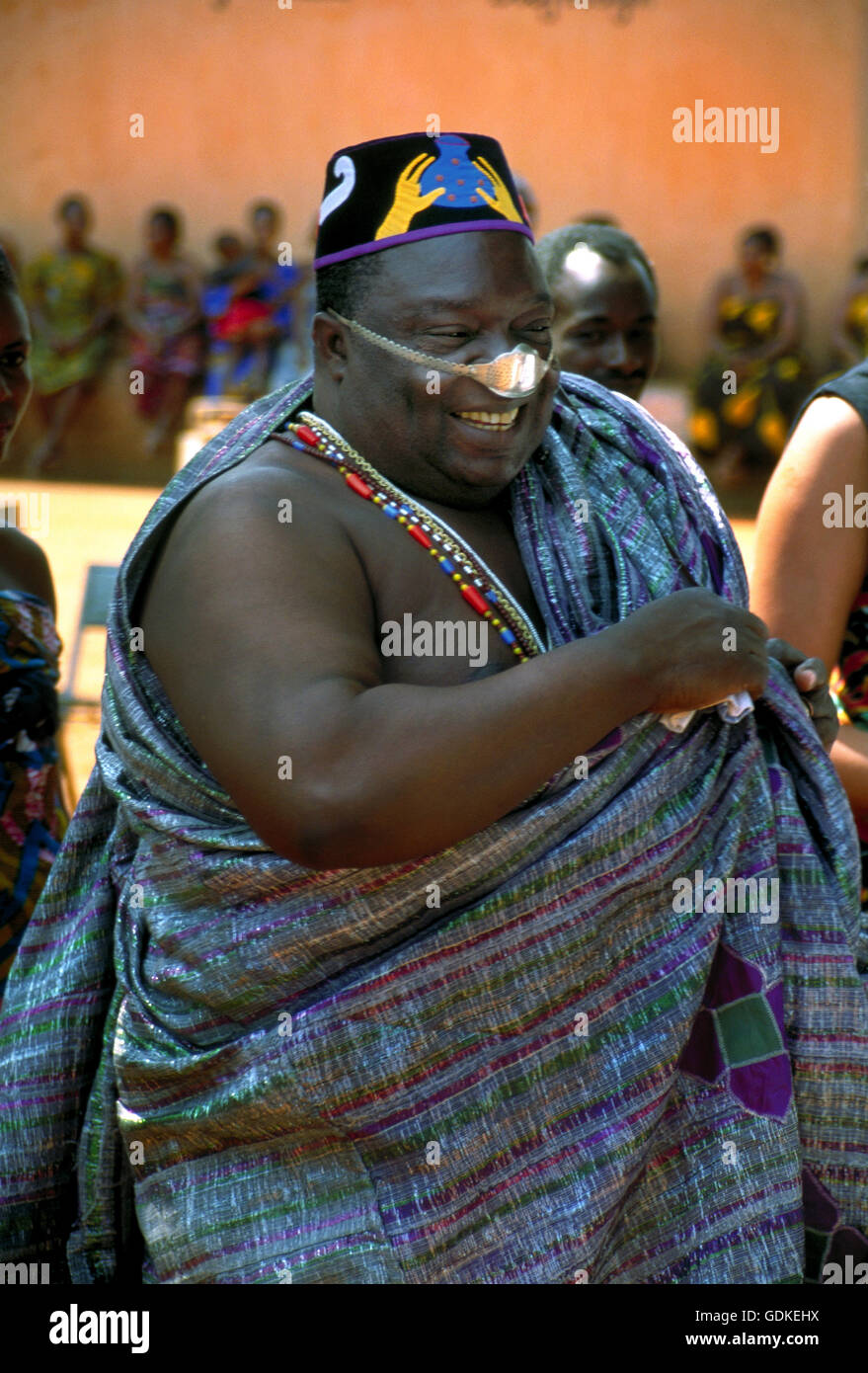 The current king of Abomey greeting well-wishers at his royal palace ...