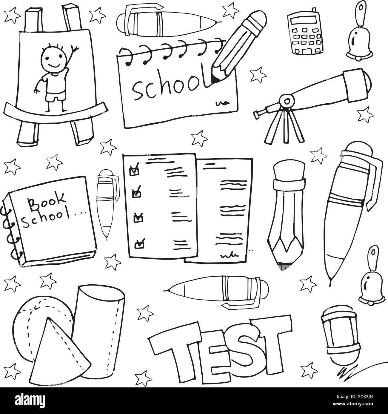 Hand draw classroom supplies doodles hi-res stock photography and ...