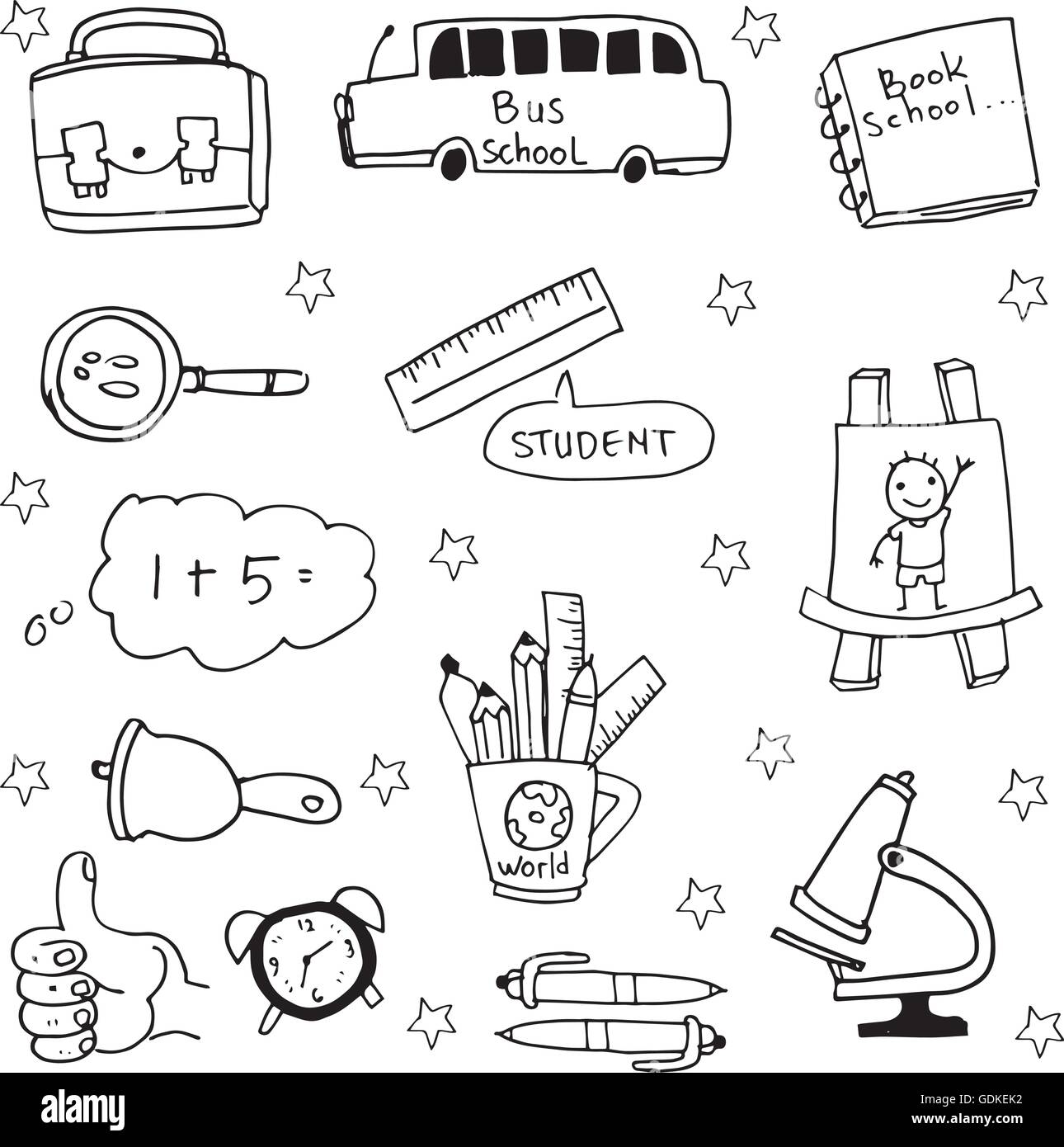 School object doodles classroom supplies Stock Vector Images - Alamy
