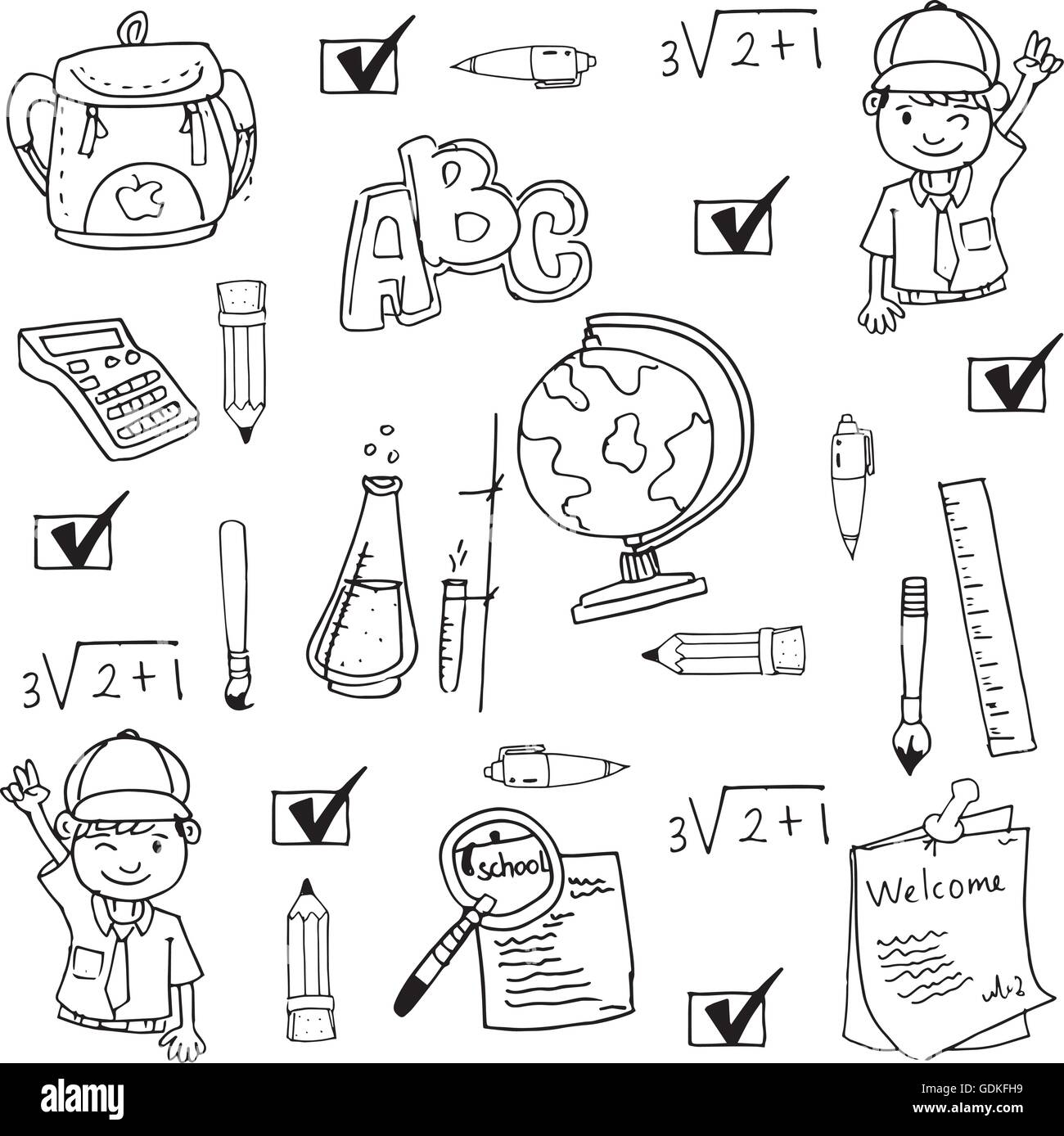 Doodle of hand draw school tools Stock Vector Image & Art - Alamy