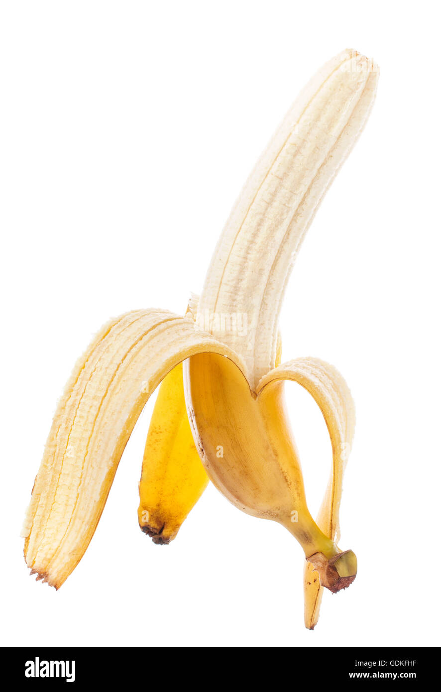 Half peeled banana isolated on a white background Stock Photo - Alamy