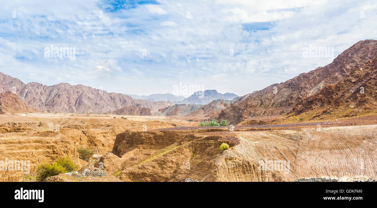 Desert landscape with mountains in the background in the UAE Stock ...