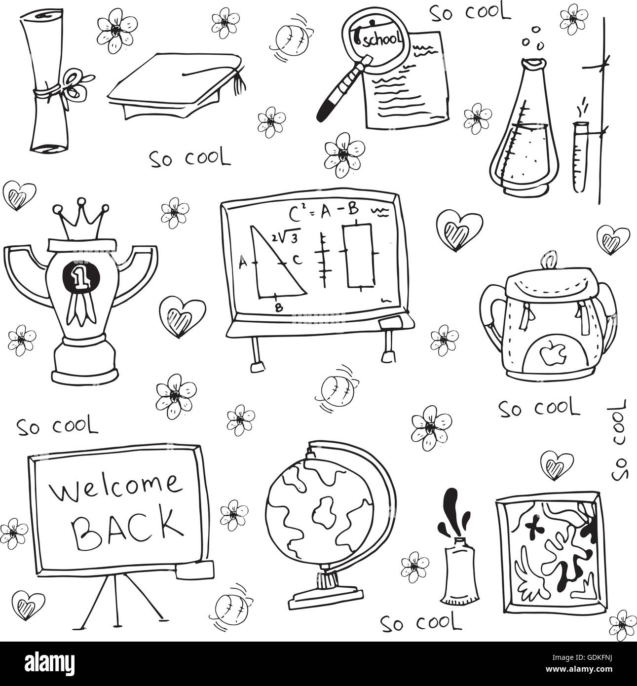 Hand draw classroom supplies doodles hi-res stock photography and ...