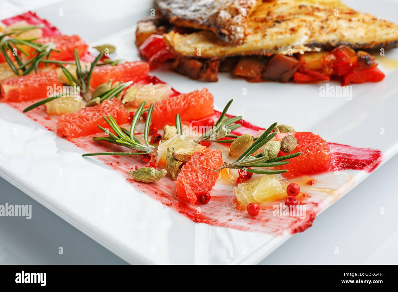 appetizing restaurant food on white background Stock Photo - Alamy