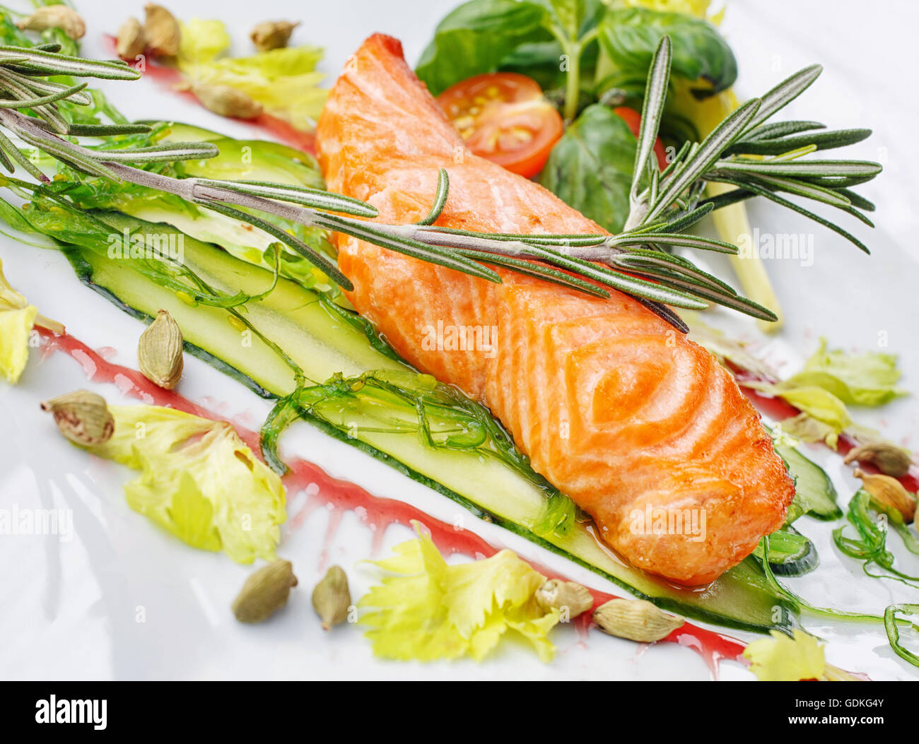 appetizing restaurant food on white background Stock Photo - Alamy