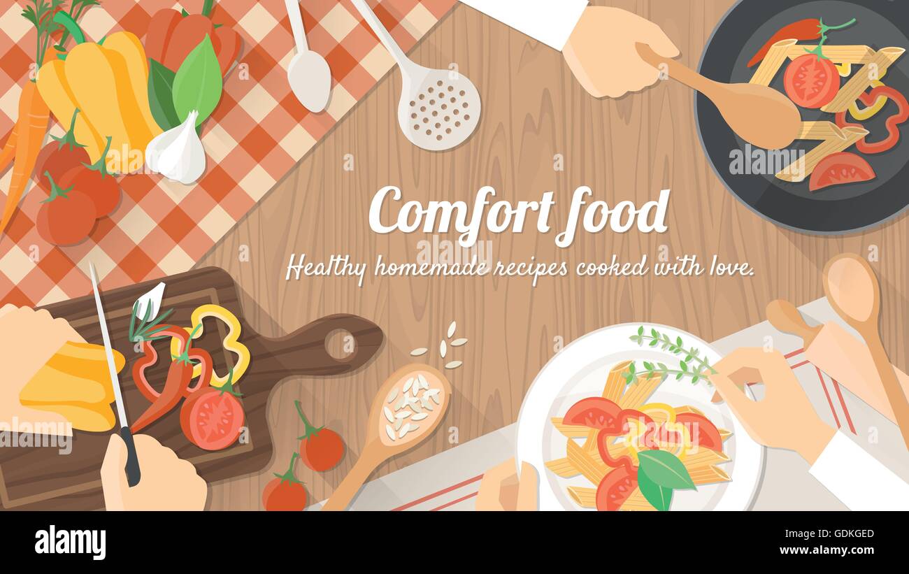 Team of chefs working together and cooking a vegetarian meal, hands at ...