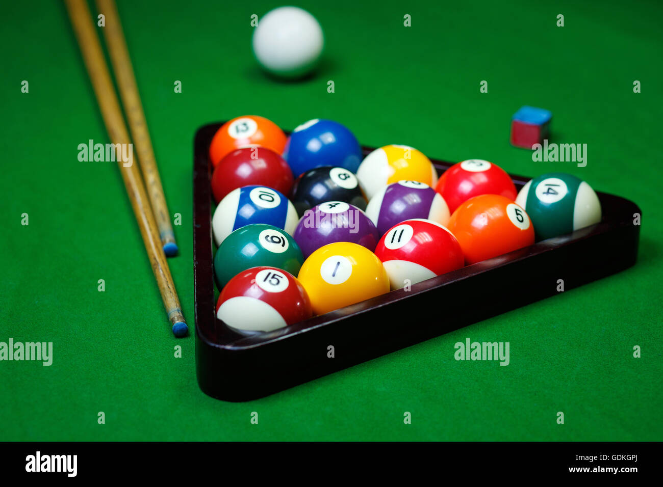 Billiard balls pool on green table Stock Photo - Alamy