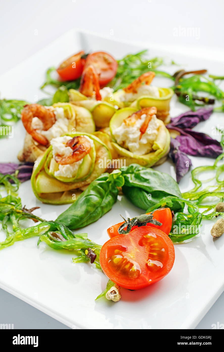 appetizing restaurant food on white background Stock Photo - Alamy
