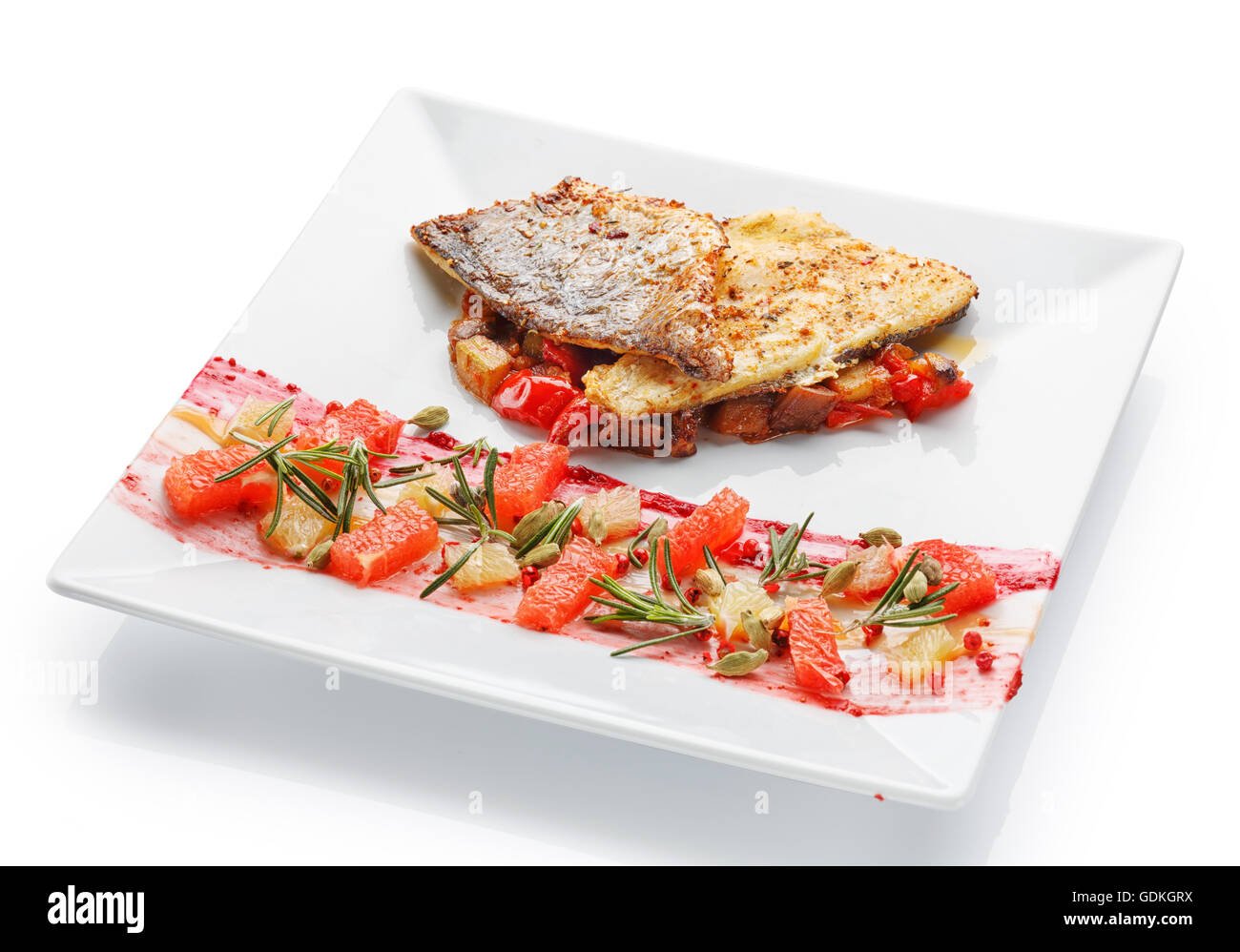 appetizing restaurant food on white background Stock Photo - Alamy