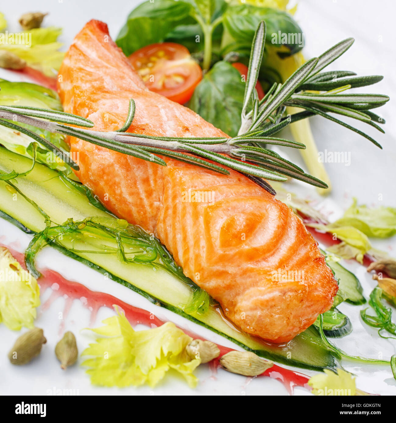 appetizing restaurant food on white background Stock Photo - Alamy