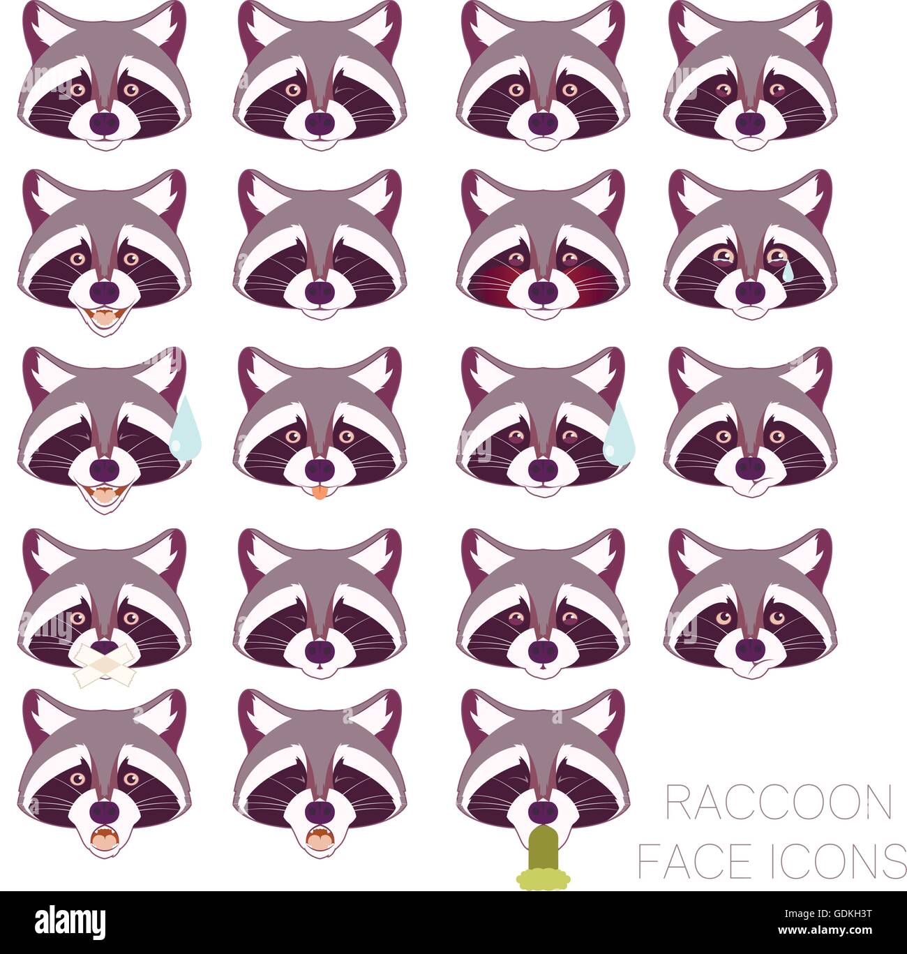 Set of raccoon faces Stock Vector Image & Art - Alamy