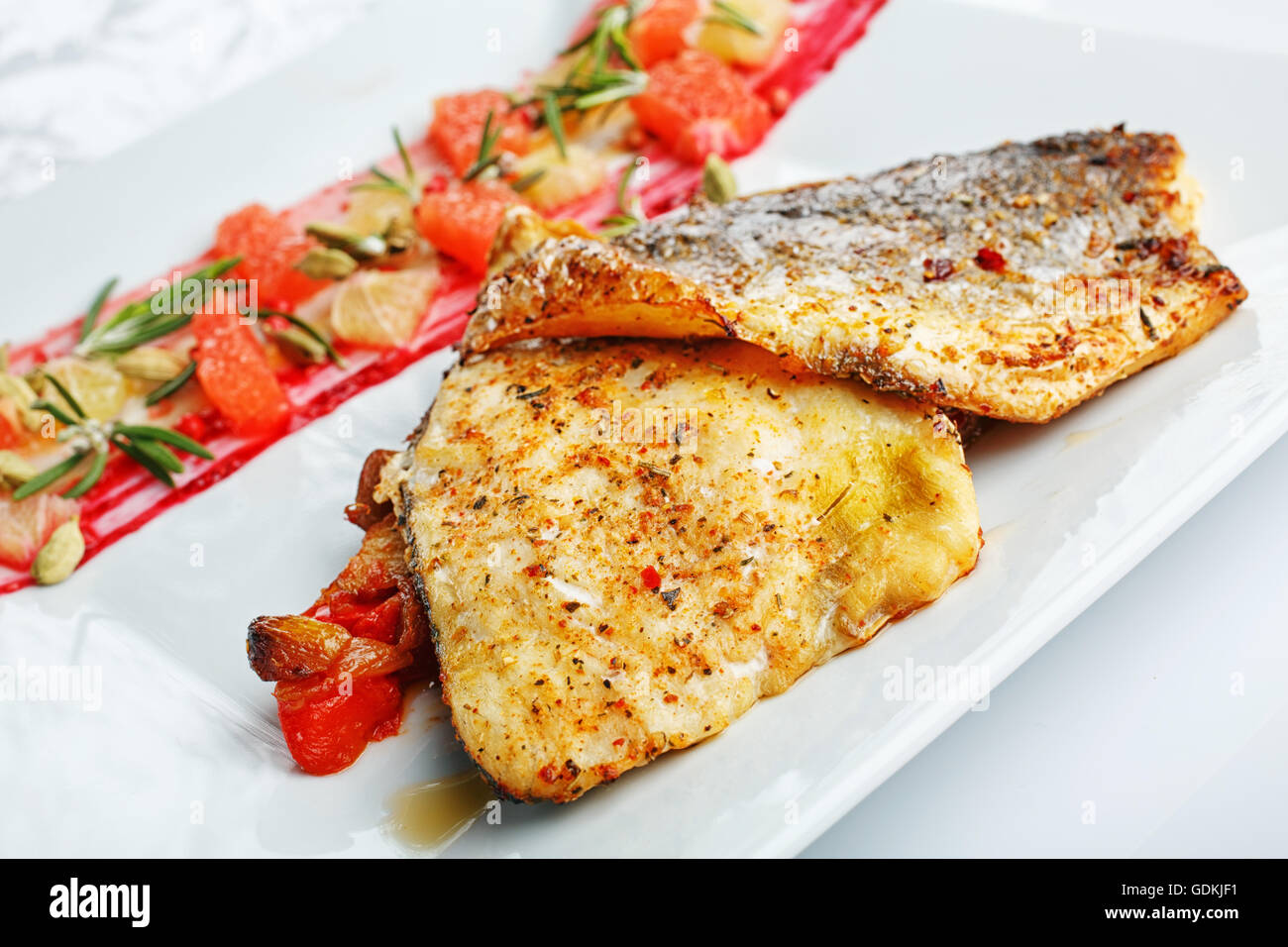 appetizing restaurant food on white background Stock Photo - Alamy