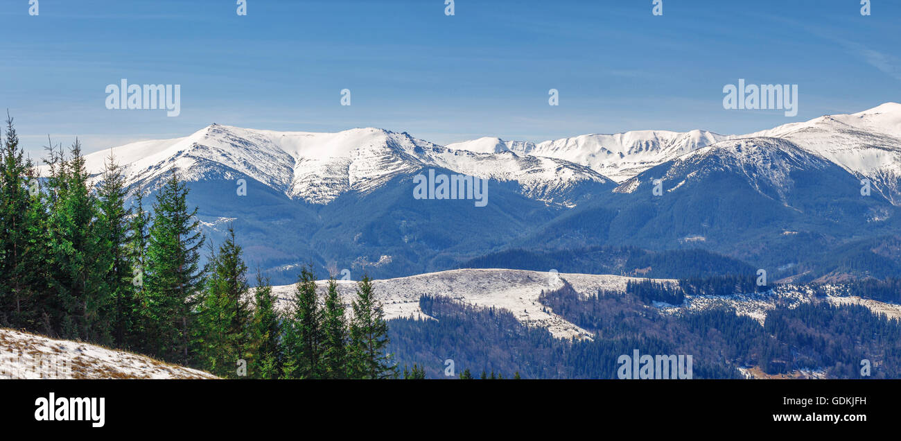 landscape, spring snow-capped mountain range Stock Photo - Alamy