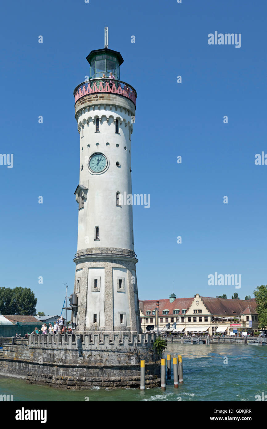 lighthouse at the harbour entrance, Lindau, Lake Constance, Bavaria ...