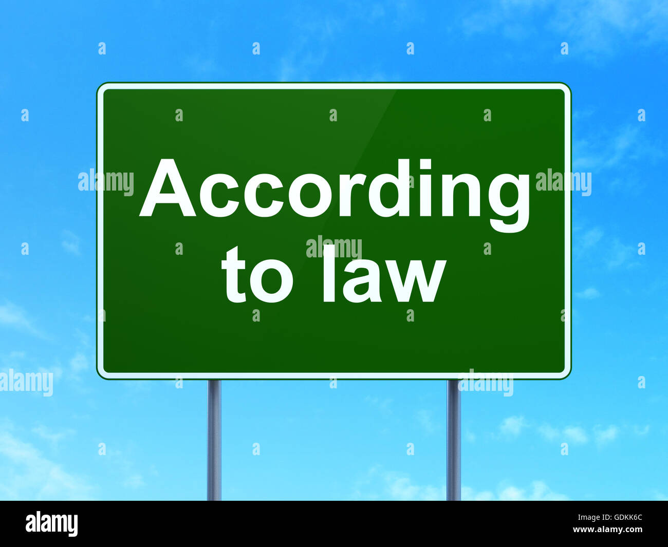 Law concept: According To Law on road sign background Stock Photo - Alamy