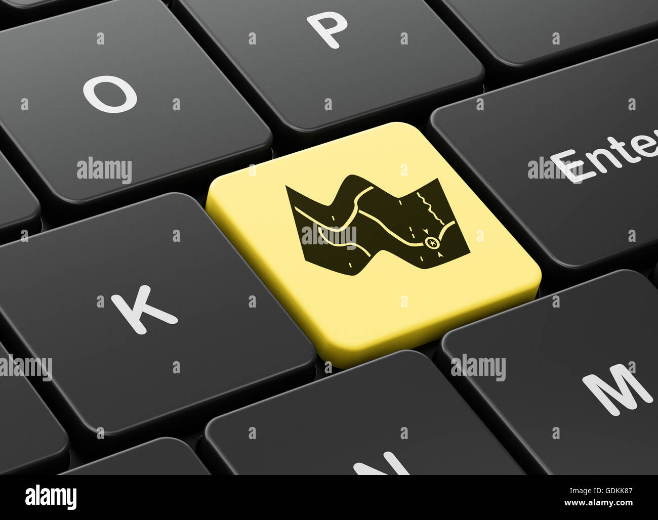 Vacation concept: Map on computer keyboard background Stock Photo - Alamy