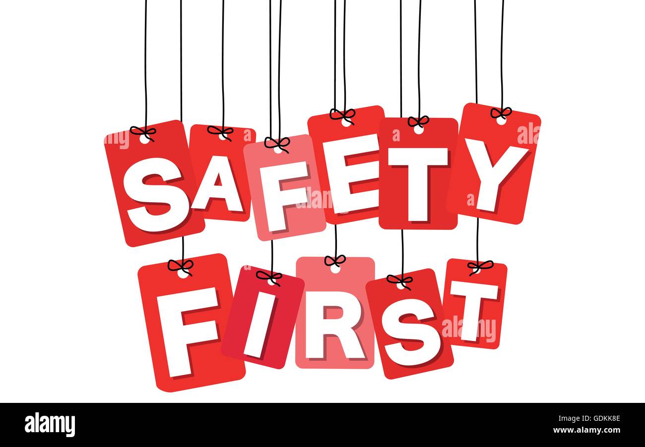 Vector colorful hanging cardboard. Tags - safety first Stock Vector ...