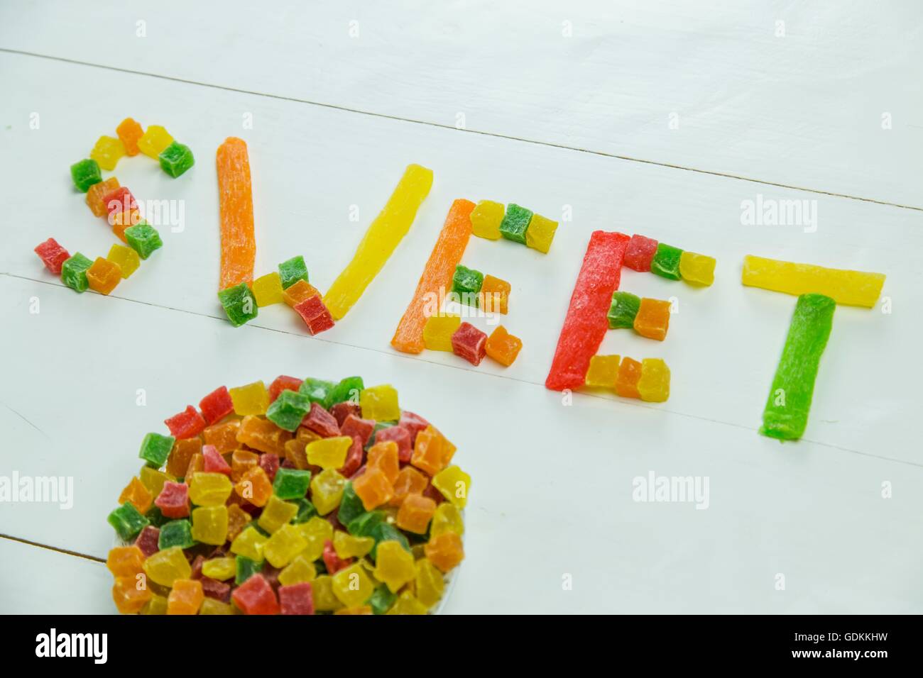 Sweet word made from dried pineapple Stock Photo - Alamy