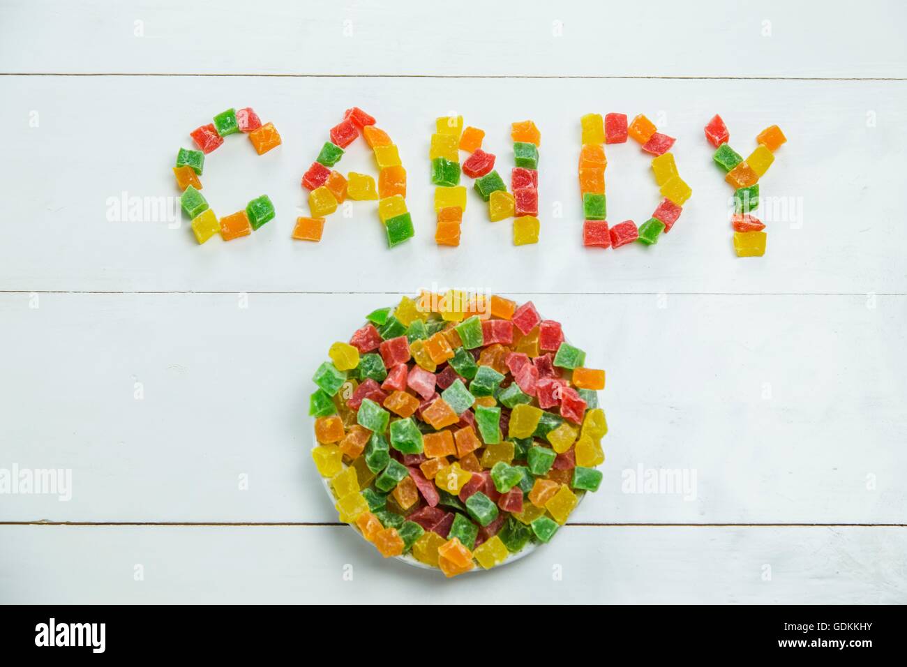 Word candy written with dried pineapples Stock Photo - Alamy