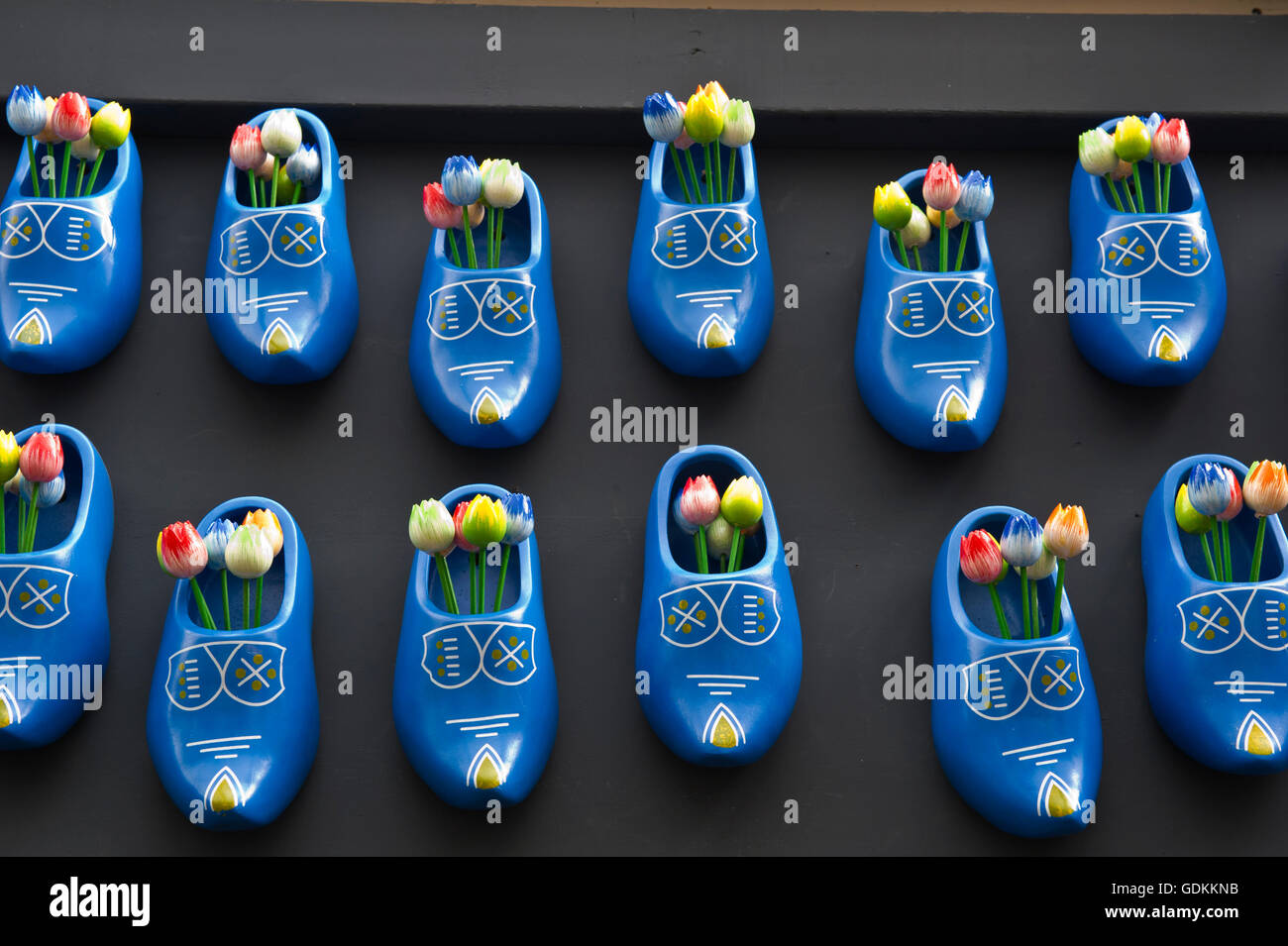 Colourful traditional handmade clogs on display in Amsterdam, Holland ...