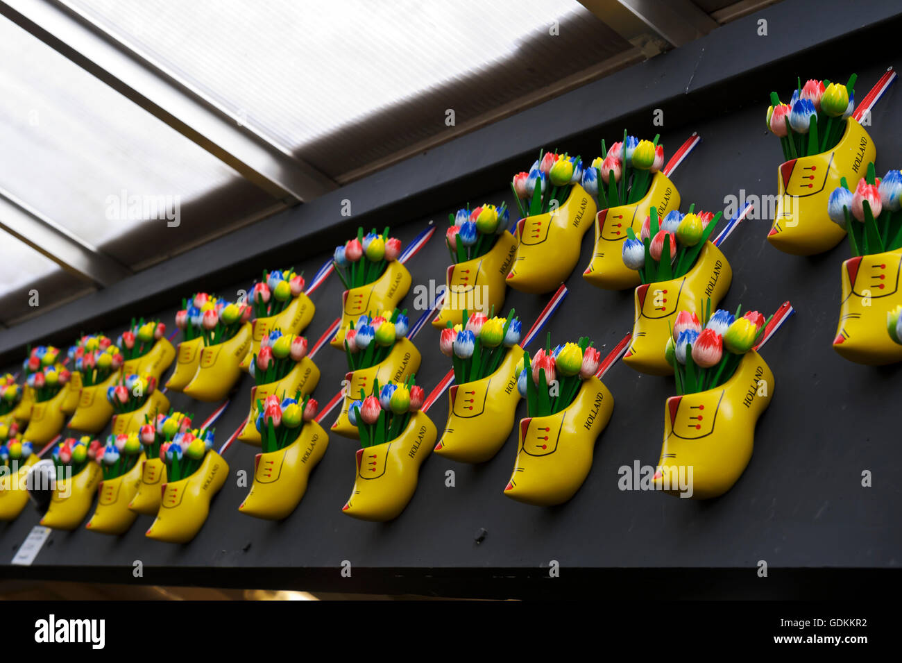 Colourful traditional handmade clogs on display in Amsterdam, Holland ...