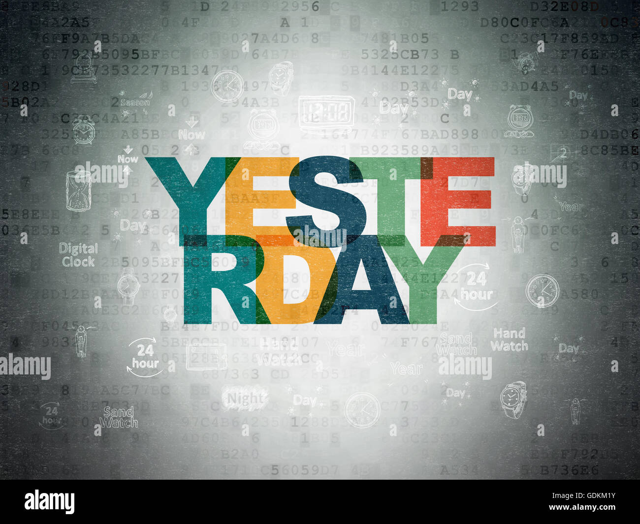 Timeline concept: Yesterday on Digital Data Paper background Stock ...